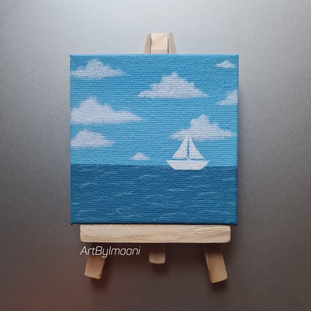 Mini Boat at Sea Canvas Painting ORIGINAL - Etsy