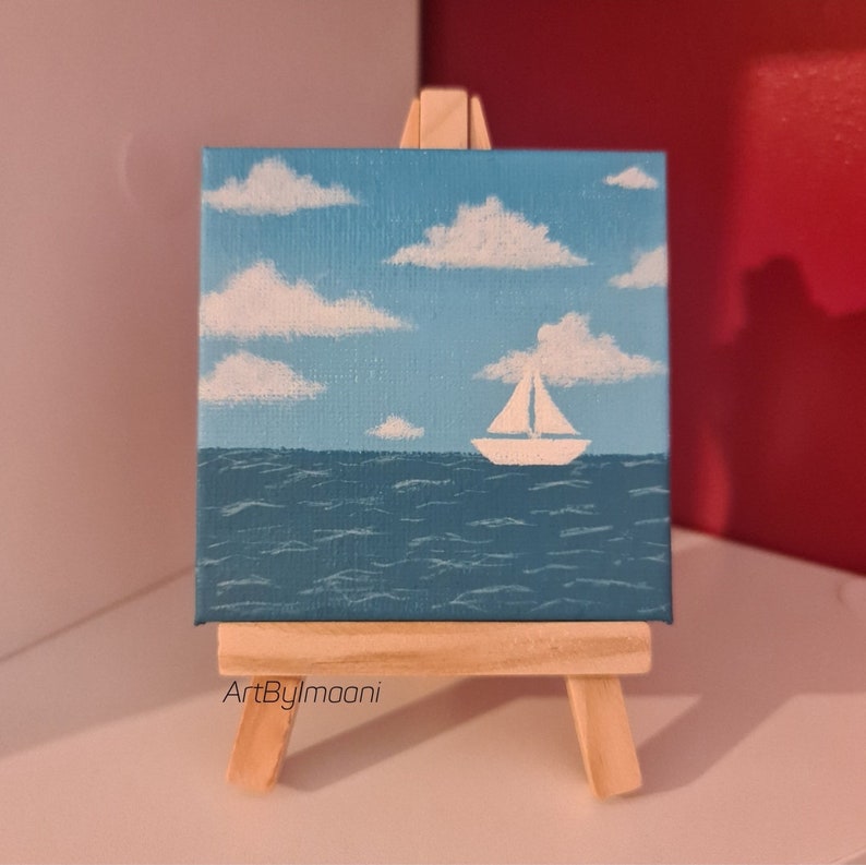 Mini Boat at Sea Canvas Painting ORIGINAL - Etsy