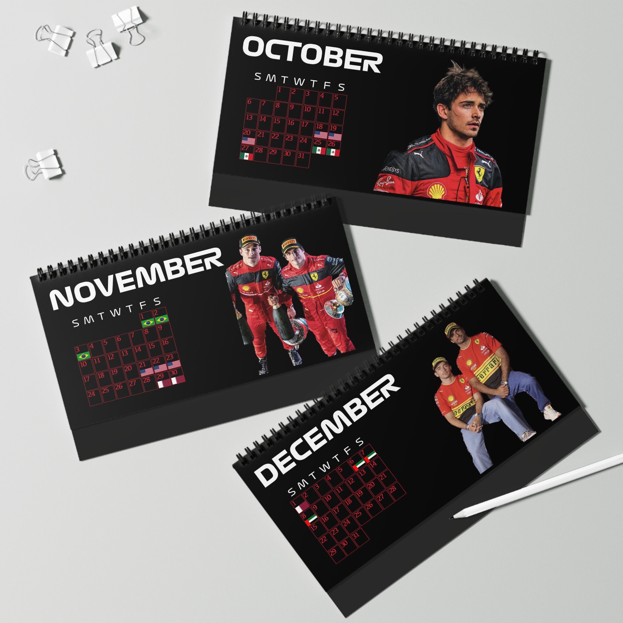Formula One 2024 Ferrari Desk Calendar, Charles Leclerc, Carlos Sainz ...
