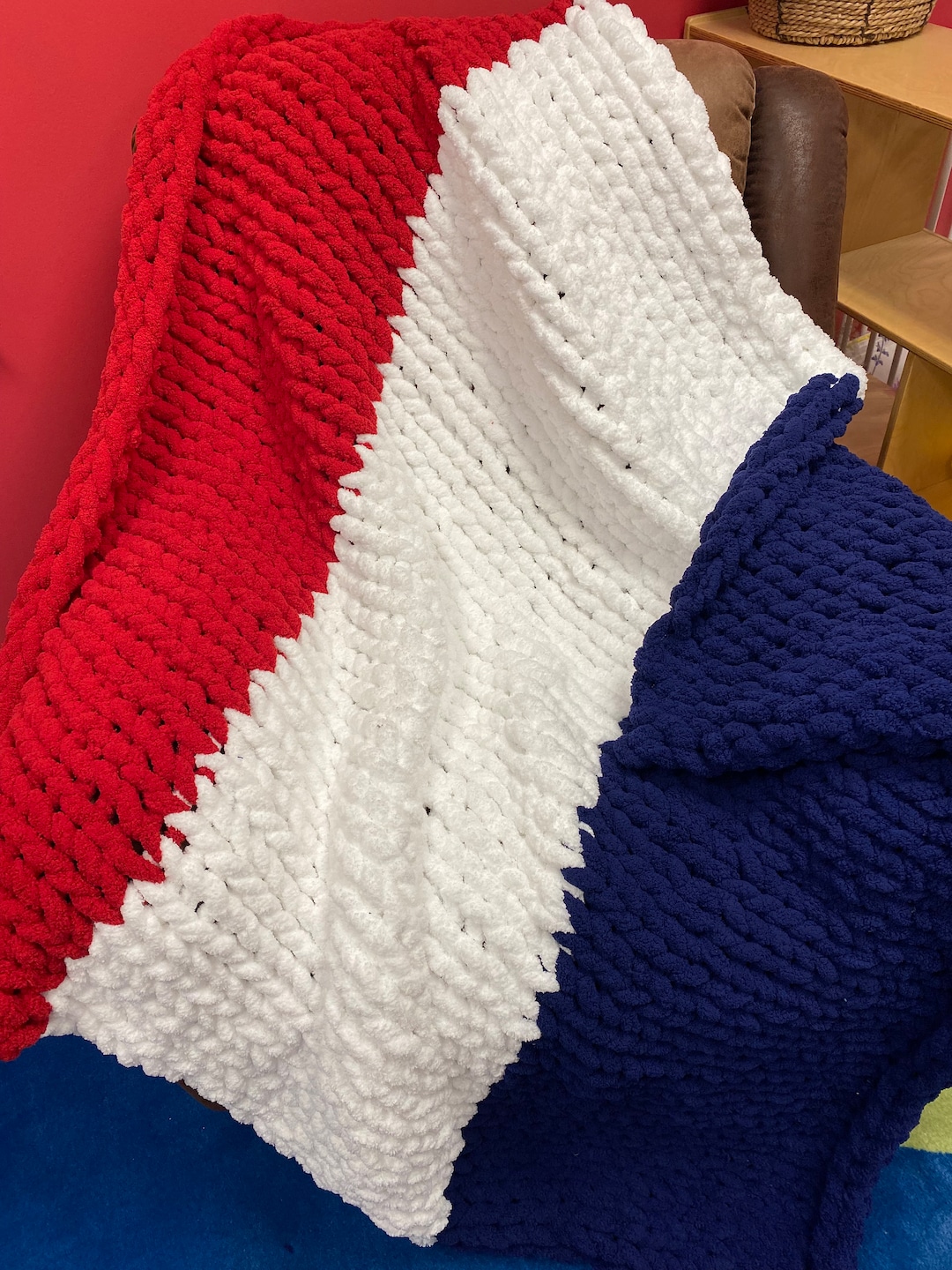 Red, White & Blue Chunky Knit Blanket - Etsy