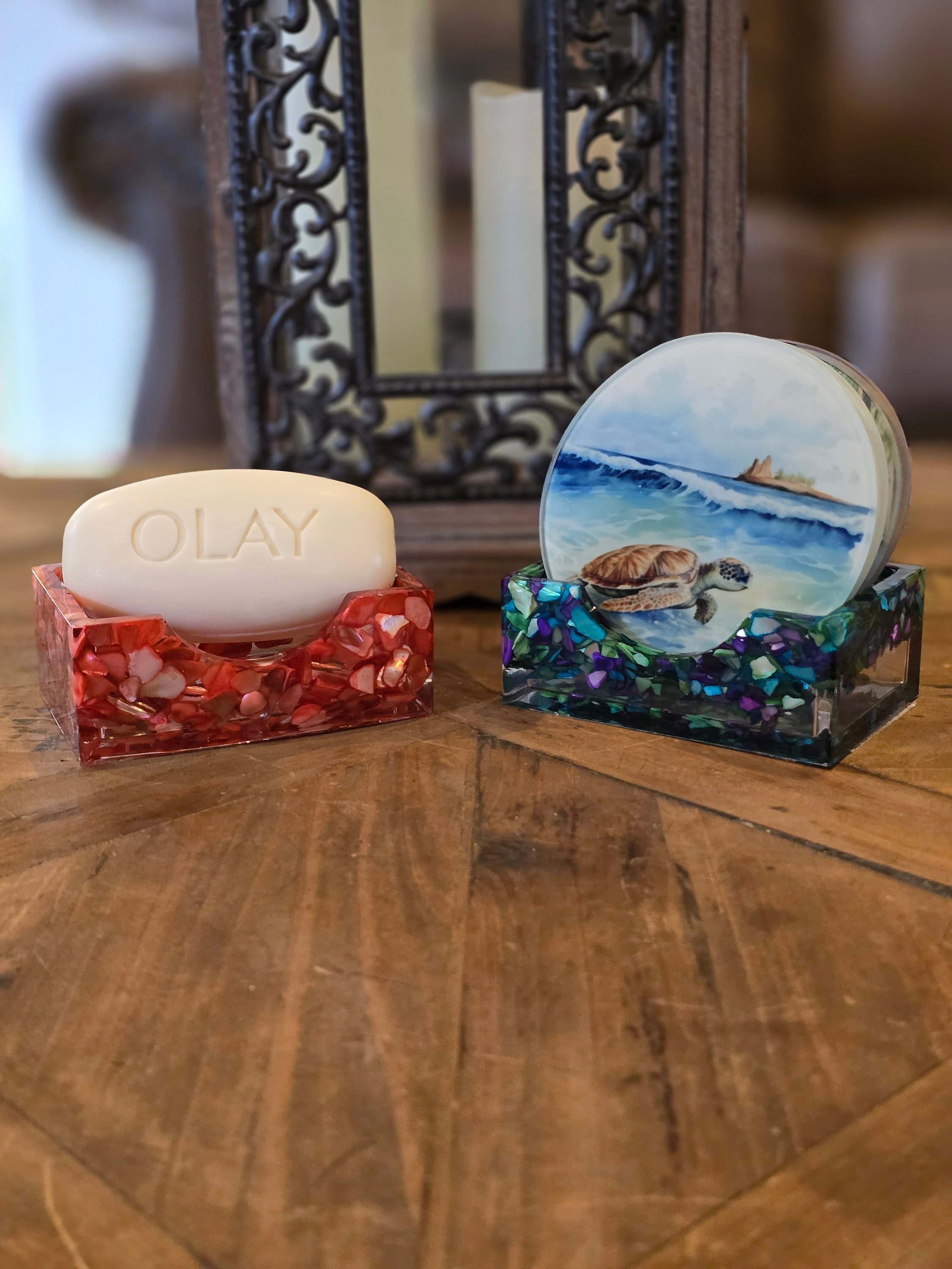 Resin Soap Dish Coaster Holder Resin Art With Polished Shells and ...
