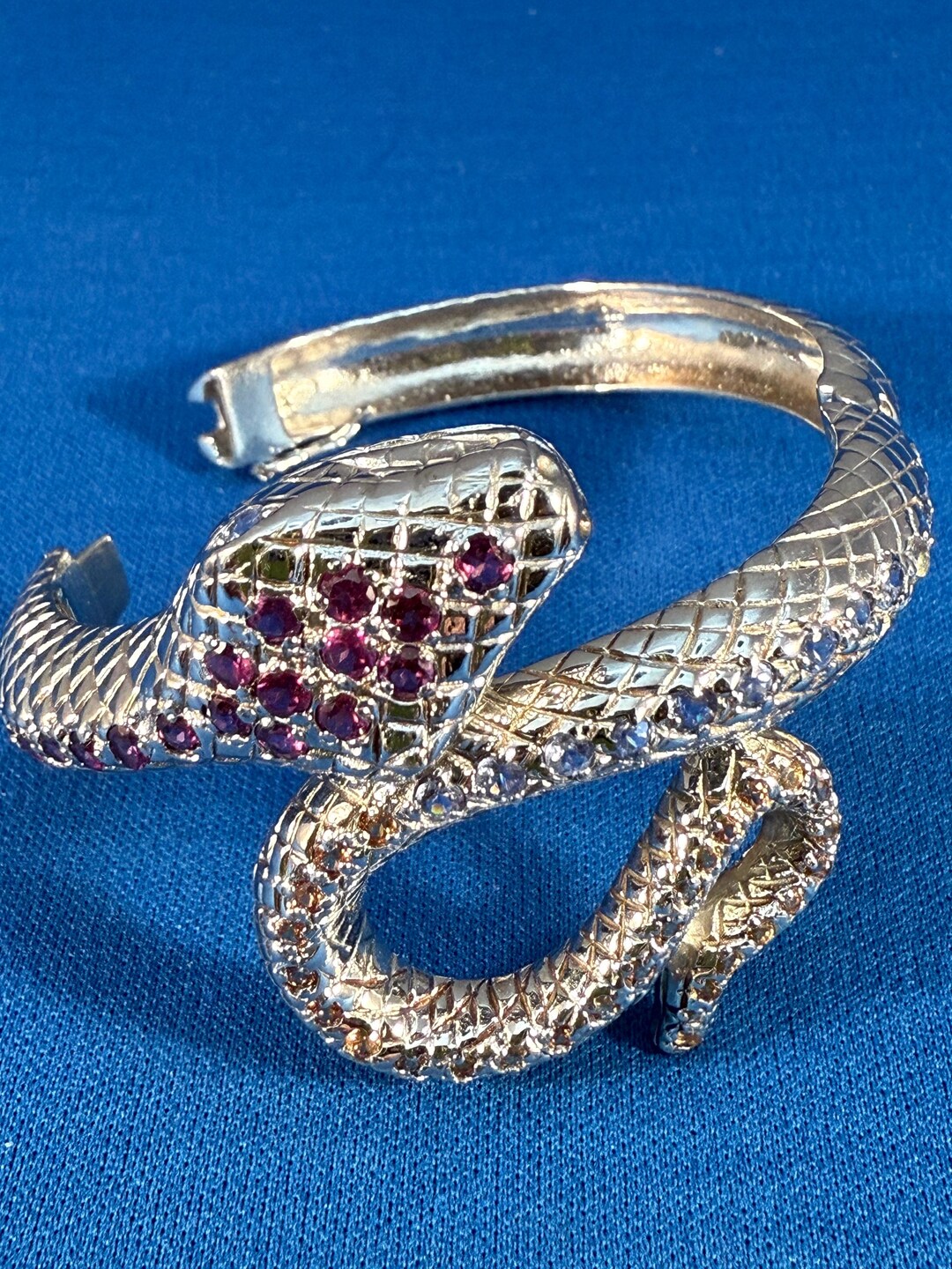 COBRA SNAKE BANGLE Recycled 925 Silver 14k White Gold Blue Sapphire ...