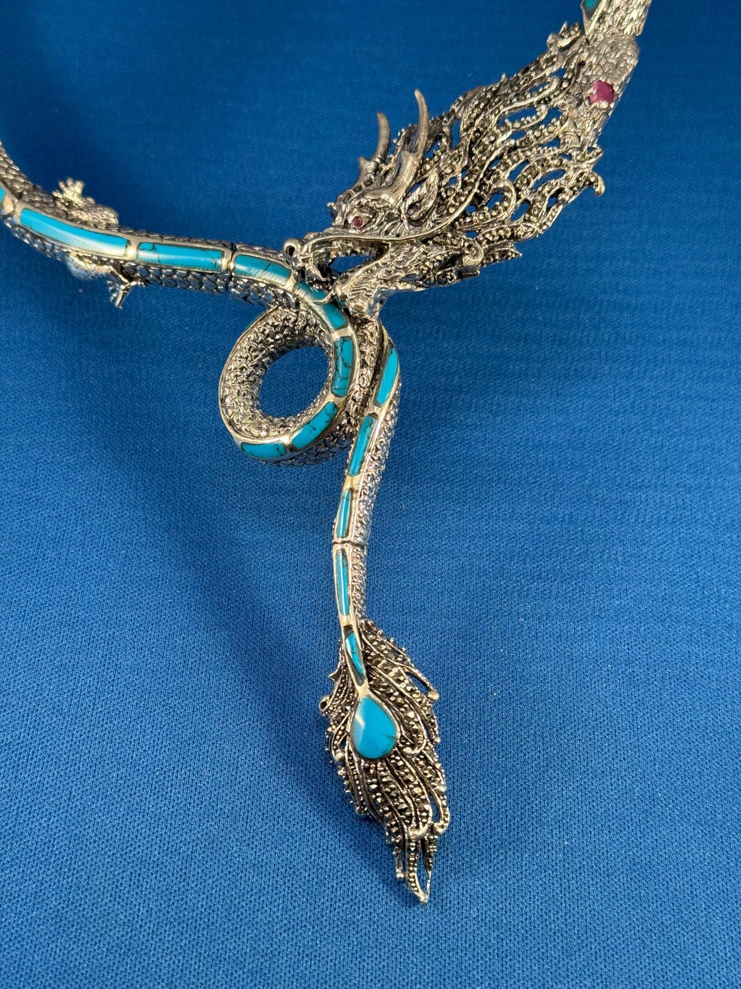 Fire Breathing DRAGON COBRA SNAKE Victorian Turquoise Red Ruby ...