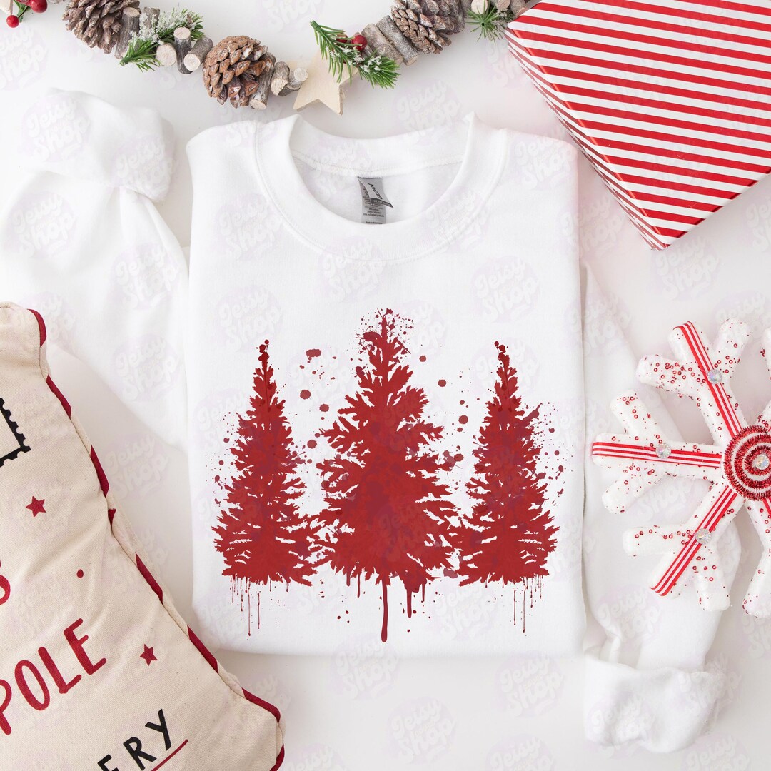 Blood Spatter Christmas Trees Shirt, Horror Creepy Christmas T-shirt ...