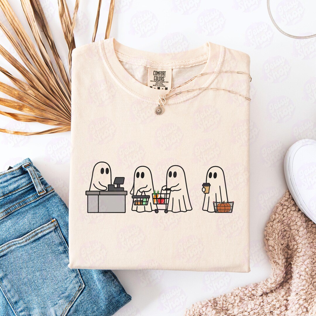 Halloween Cashier Shirt, Retail Worker Comfort Colors® Tee, Cute Ghost ...