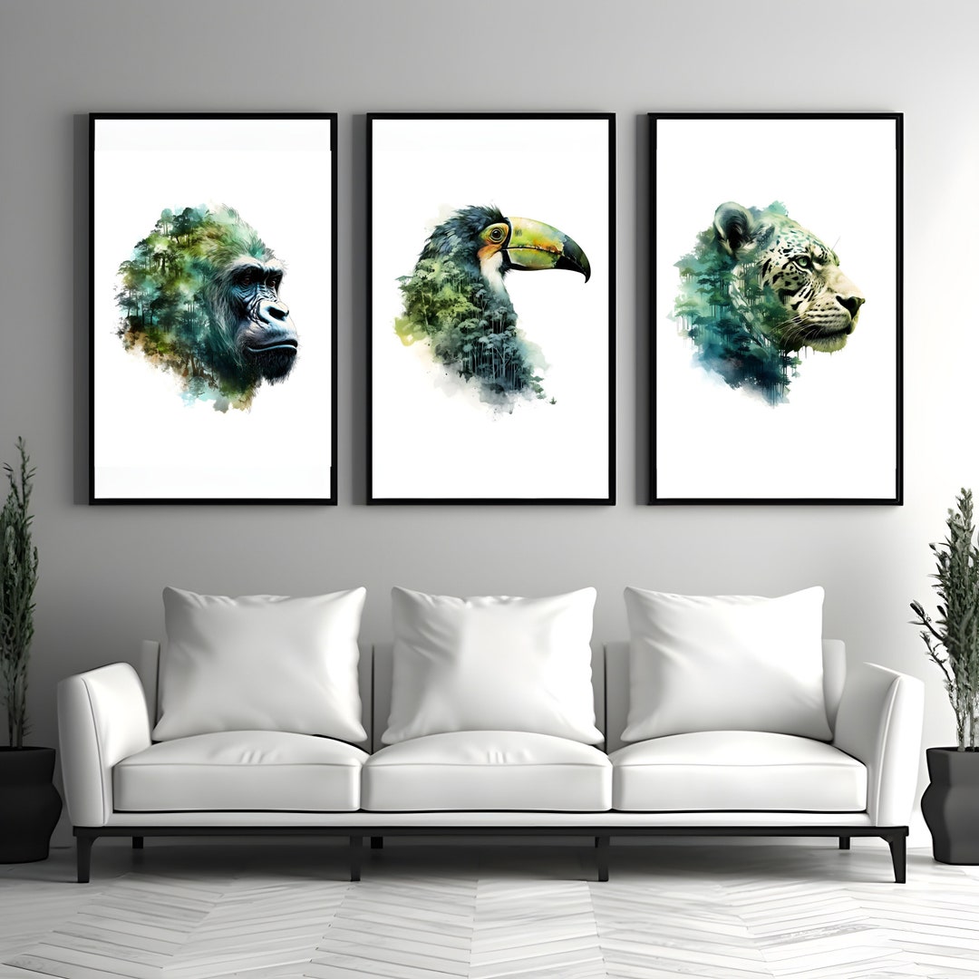 Rainforest Animals Bundle Gorilla Toucan Jaguar Double Exposure Art ...
