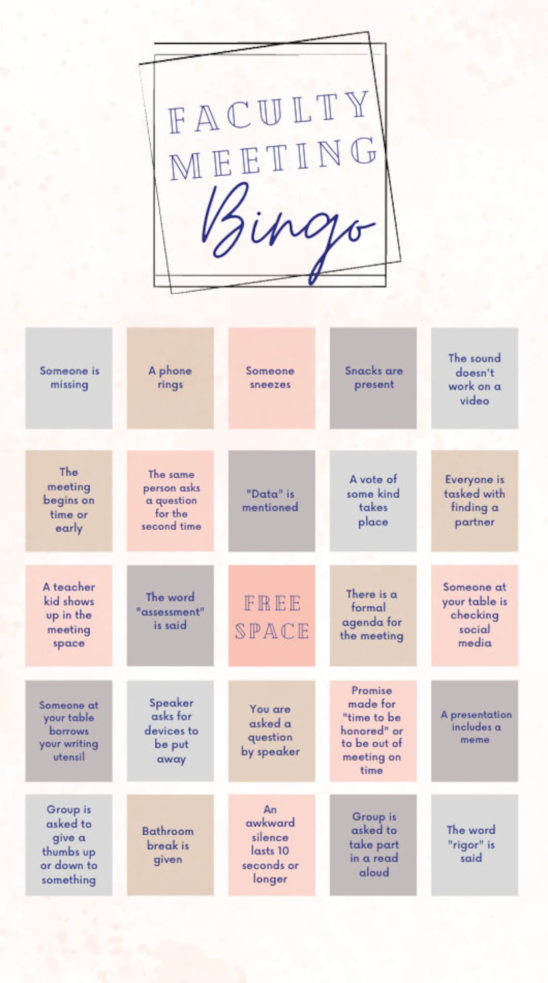 Faculty Meeting Teacher Bingo Cards Printable - Etsy