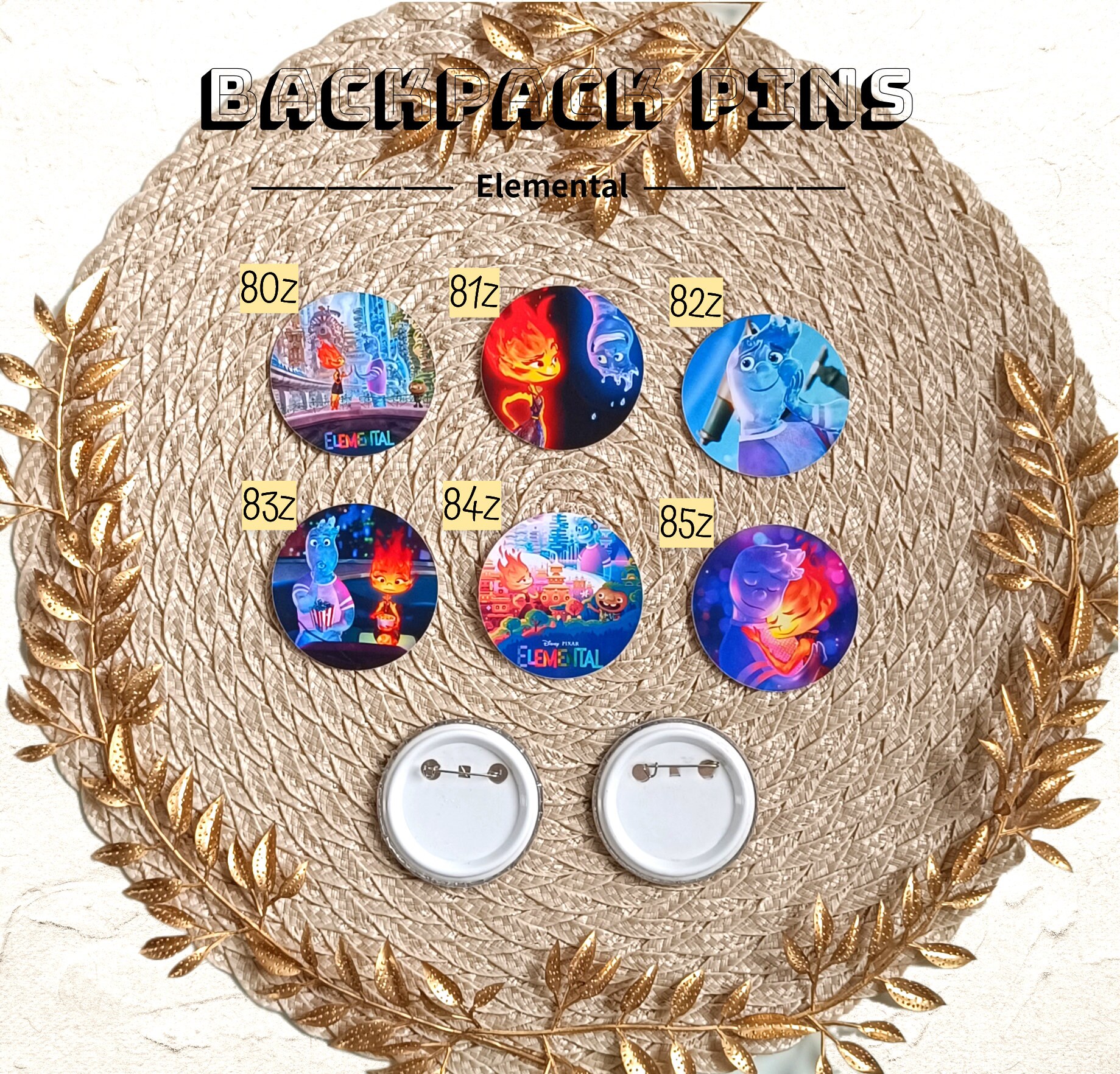 Elemental, Disney Pack, Ember Lumen, Gale, Lake 6 PINS BUTTON 2.25inch ...