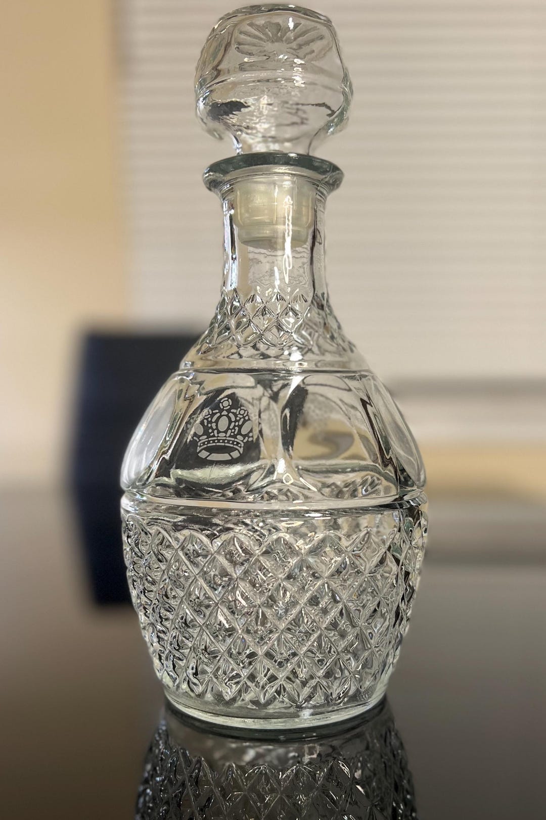 Crown Royal Decanter Vintage Glass With Lid Diamond Point Pattern - Etsy