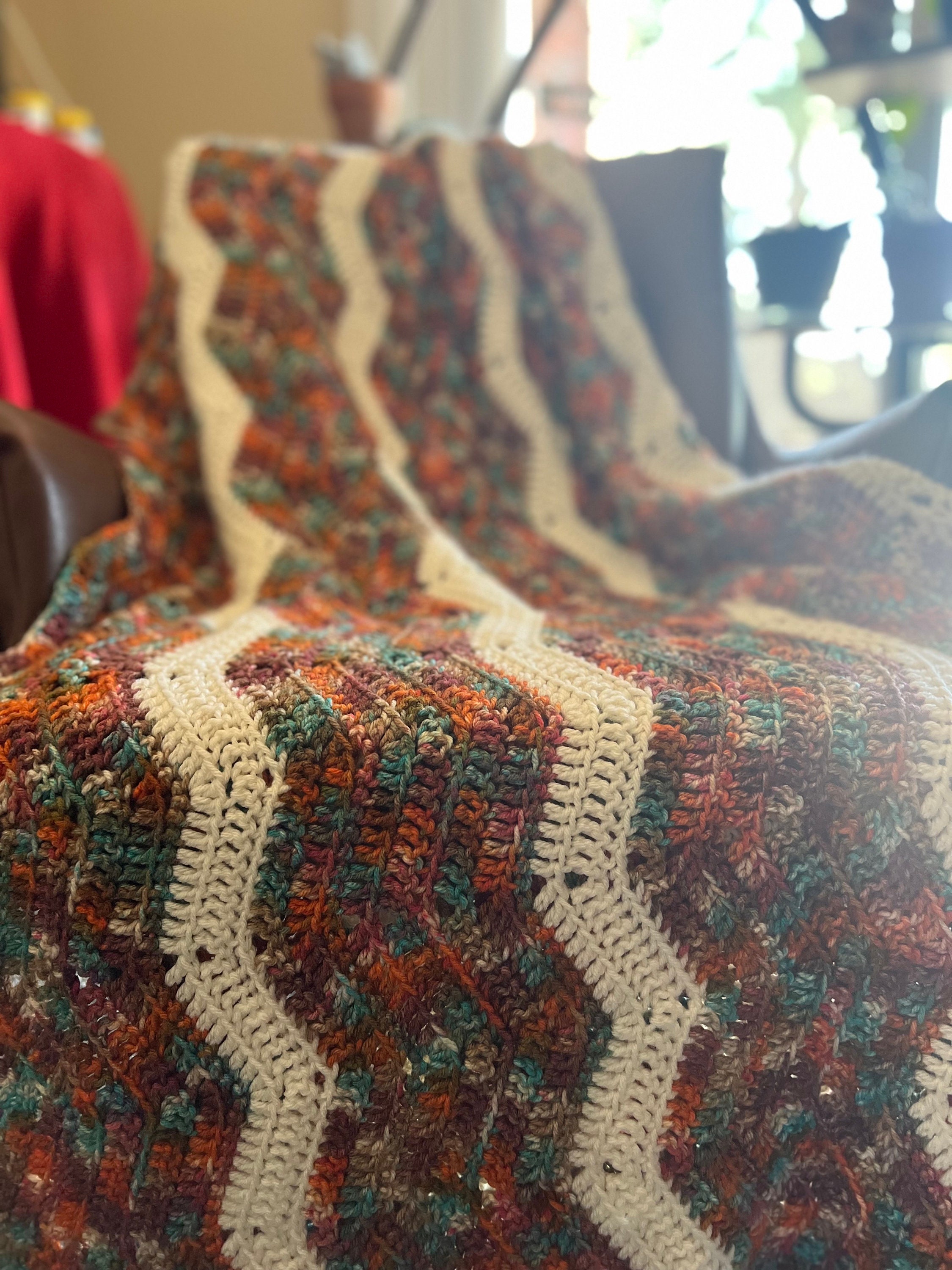 Multi-colored Chevron Crochet Blanket Brown Red Blue - Etsy