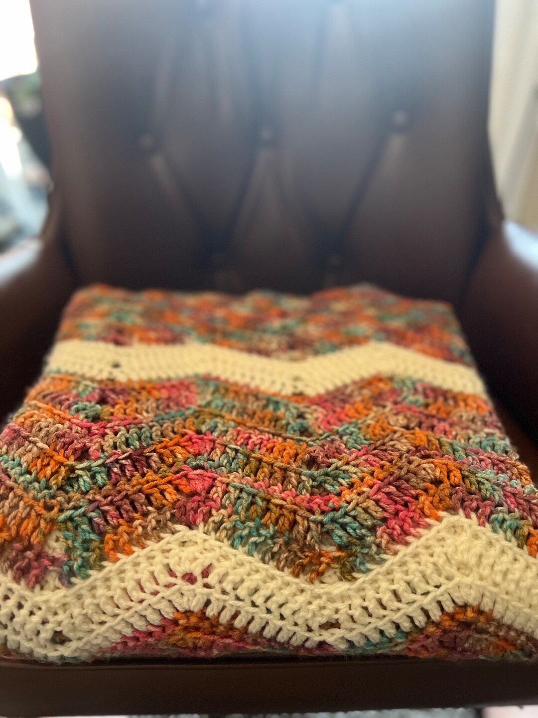 Multi-colored Chevron Crochet Blanket Brown Red Blue - Etsy