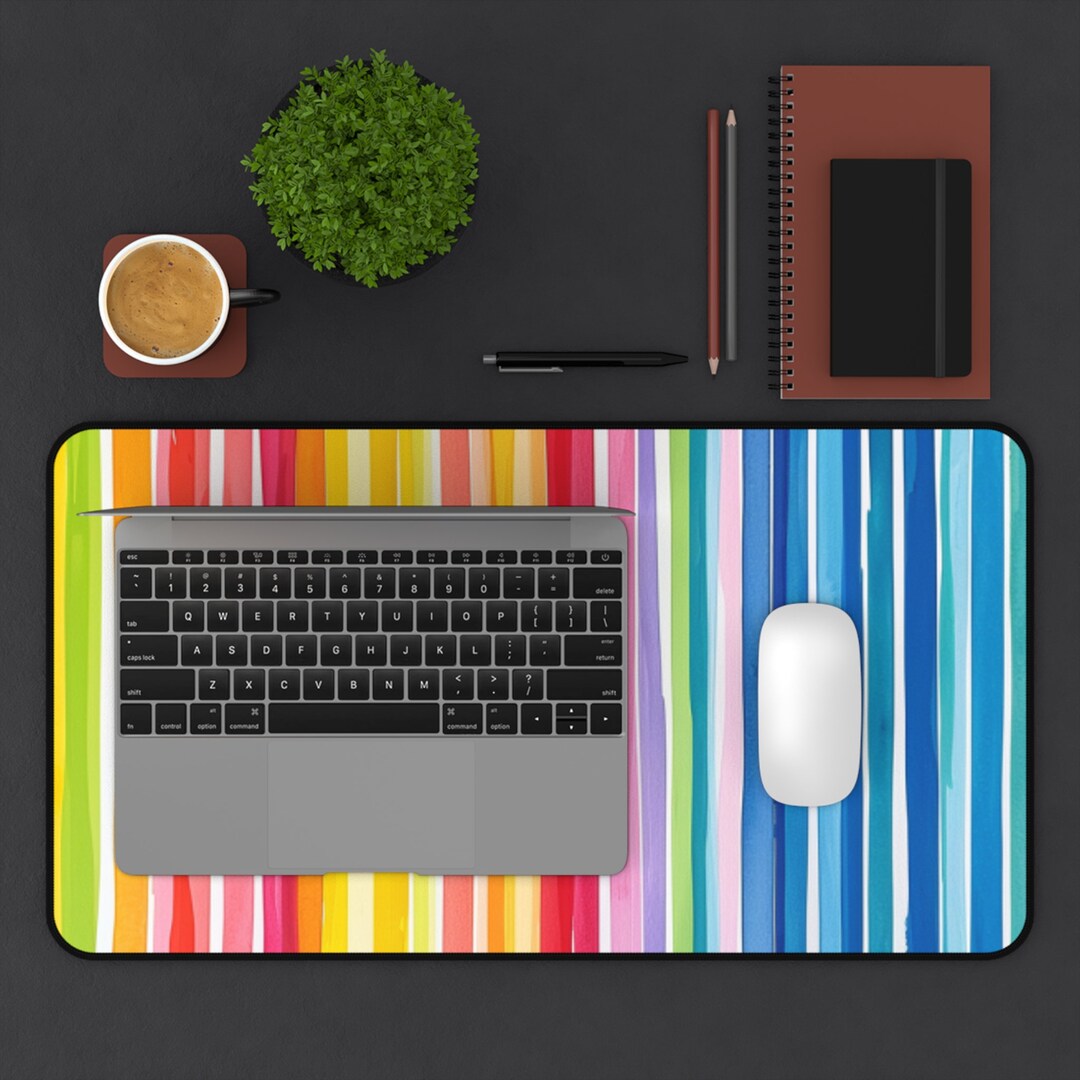 Rainbow Stripe Desk Mat, Office Accessory, Unique Design, Non-skid ...