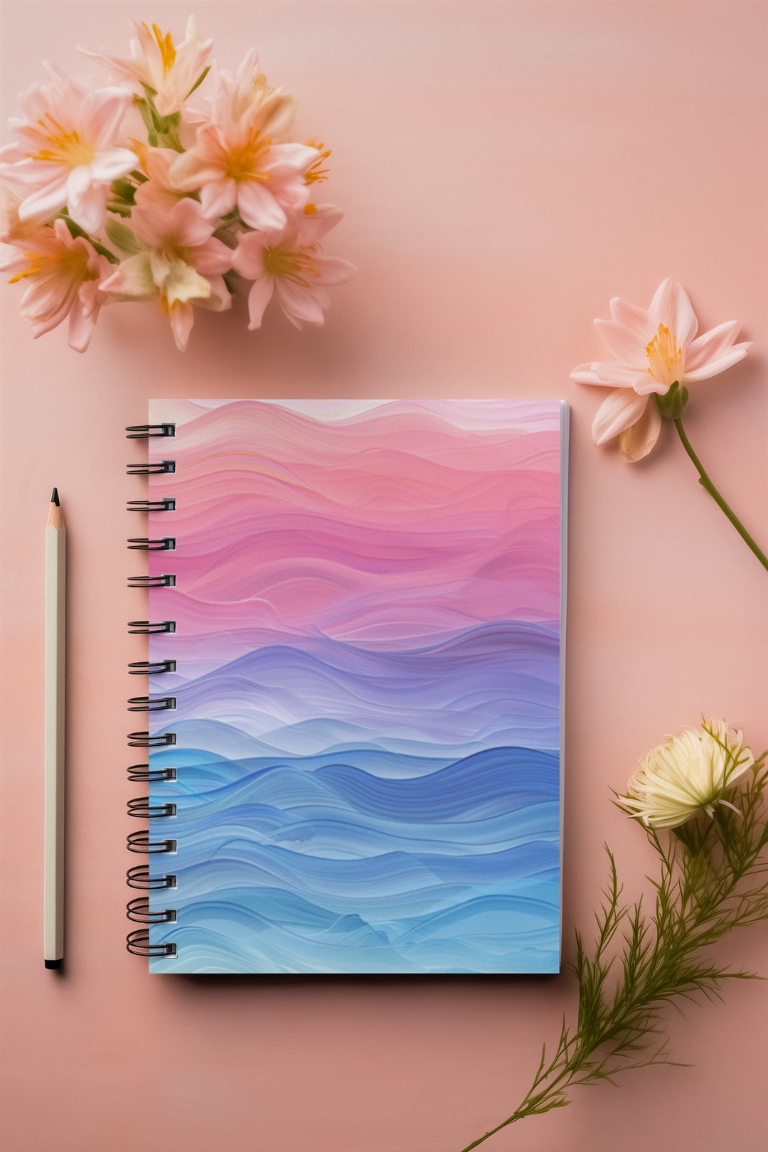 Springtime Ombre Spiral Notebook, Cute Design, Lined Pages Notebook ...