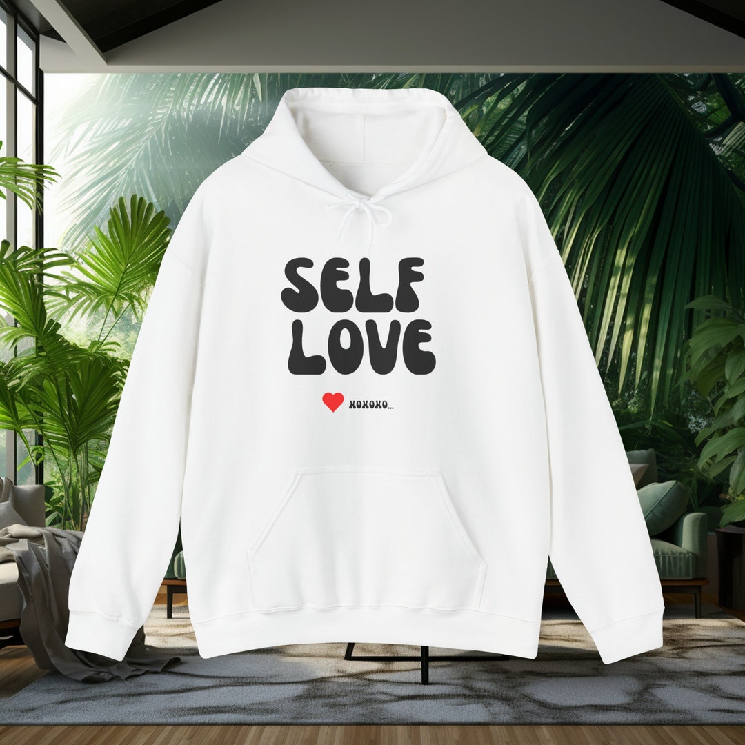 Front Design Self Love Unisex Hoodie, Black Text Red Heart, Selflove ...