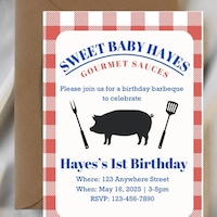 BBQ Burger 1st Birthday Invite, Bun 1st Turning ONE BBQ Summer Boy ...