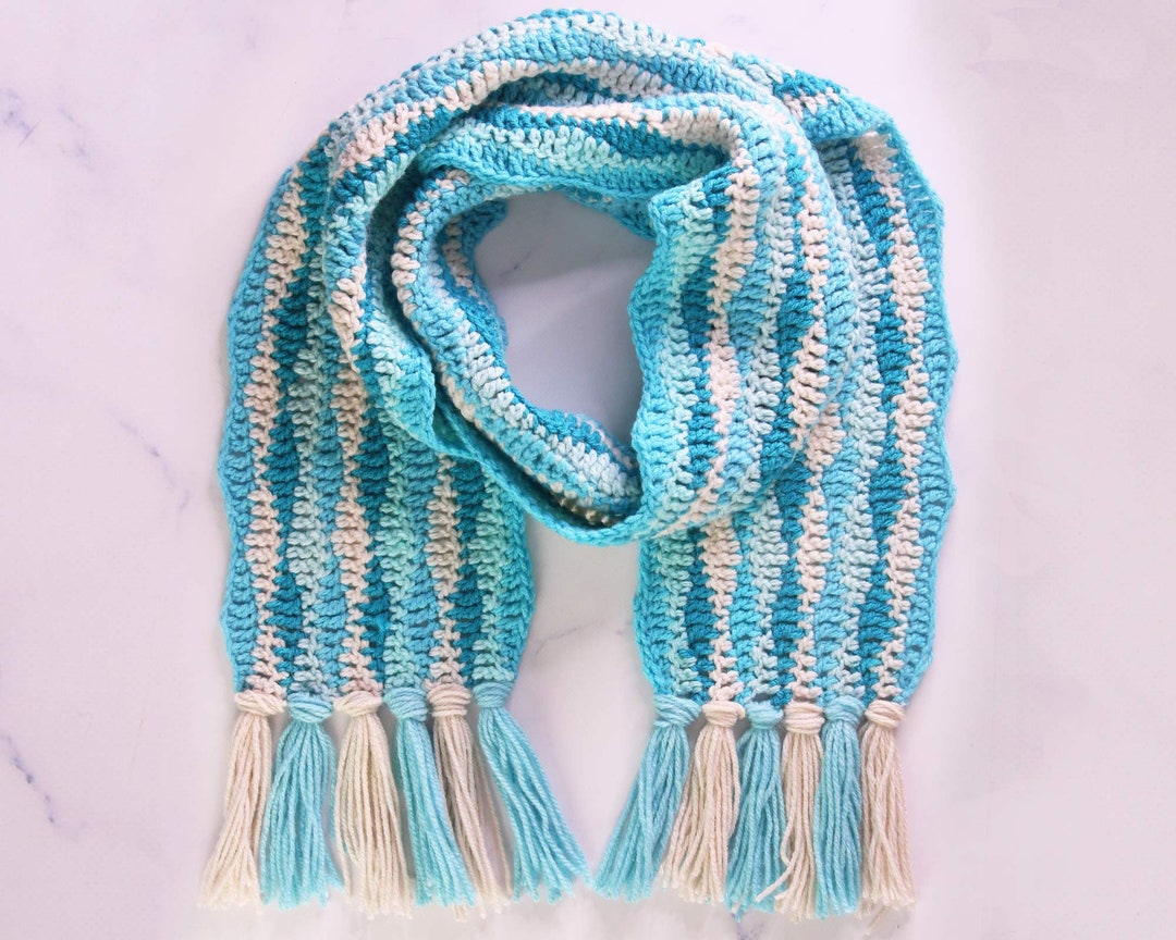 Crochet Scarf Pattern, Easy Scarf Crochet Pattern With Fringe | Wave ...