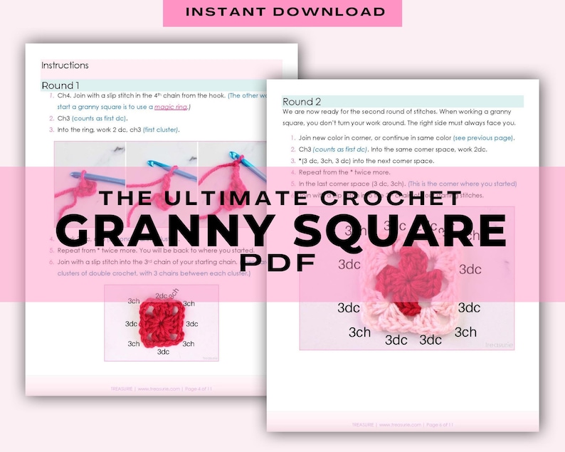 Granny Square Pattern, Crochet Reference Sheets, How to Crochet Granny ...