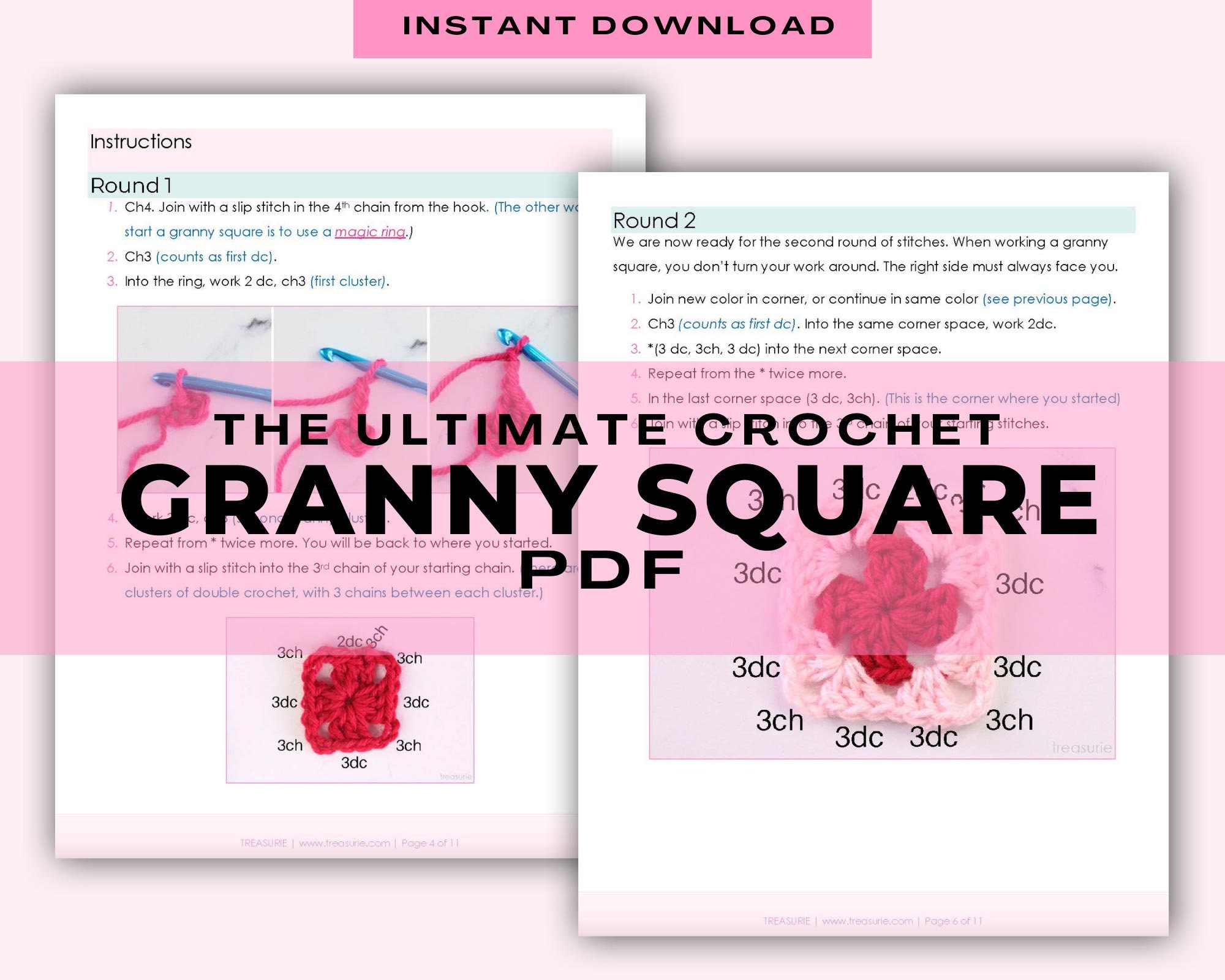 Granny Square Pattern, Crochet Reference Sheets, How to Crochet Granny ...