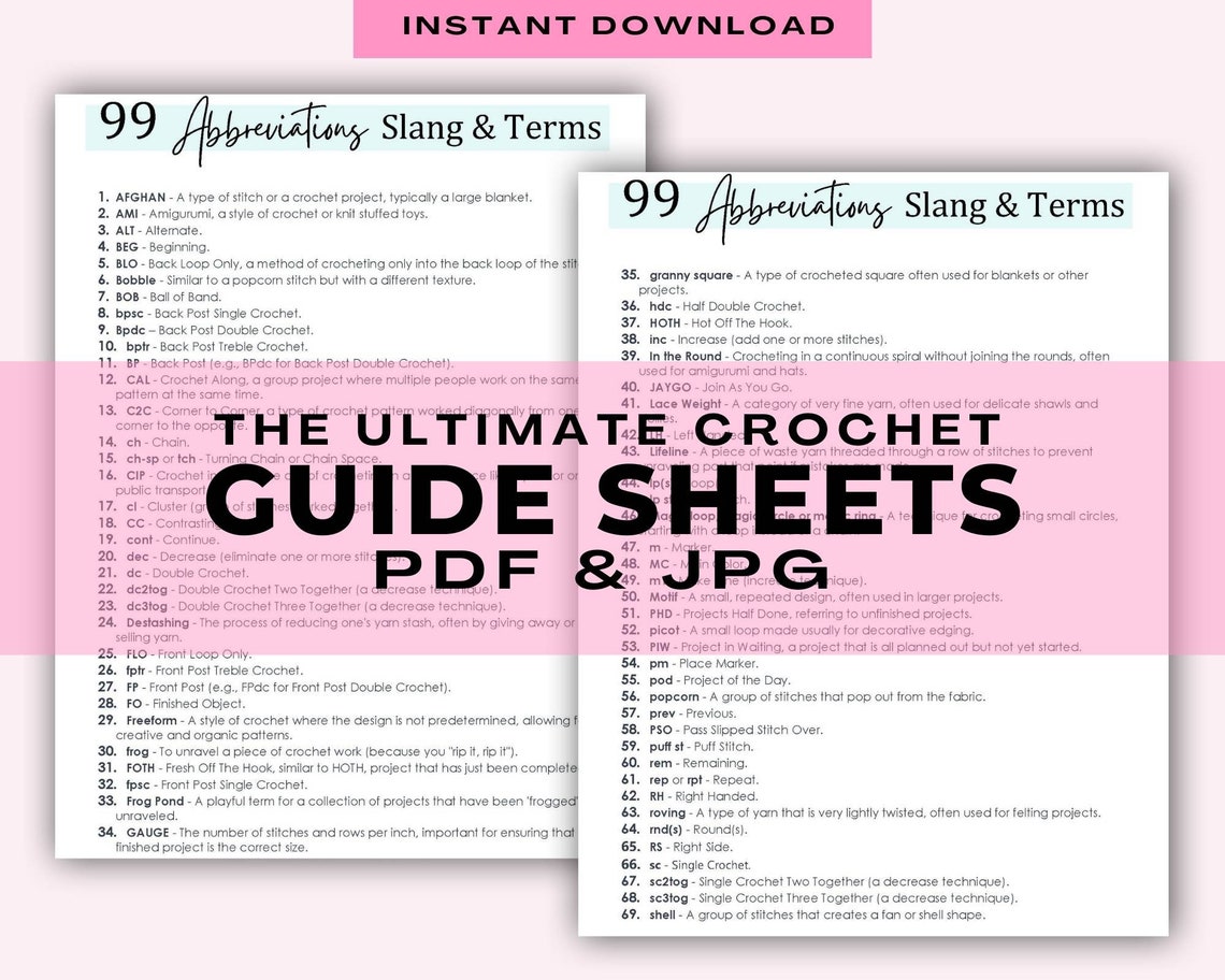 Crochet Reference Sheets, Crochet Cheat Sheets, Crochet Guide, Tags ...
