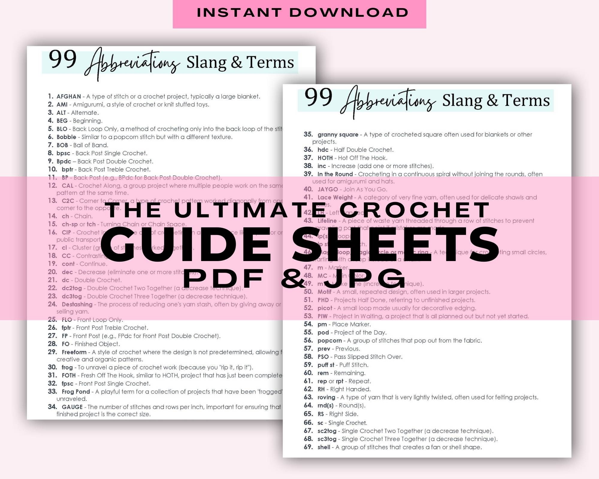 Crochet Reference Sheets, Crochet Cheat Sheets, Crochet Guide, Tags ...