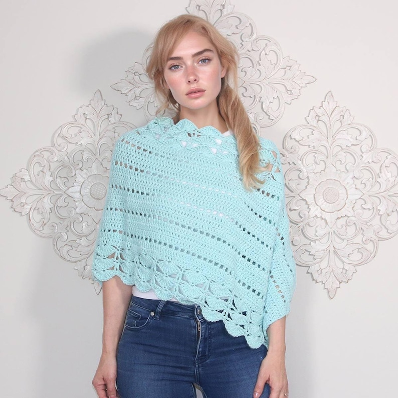 Light Crochet Poncho Pattern, Wrap Crochet Pattern, Peacock Poncho ...