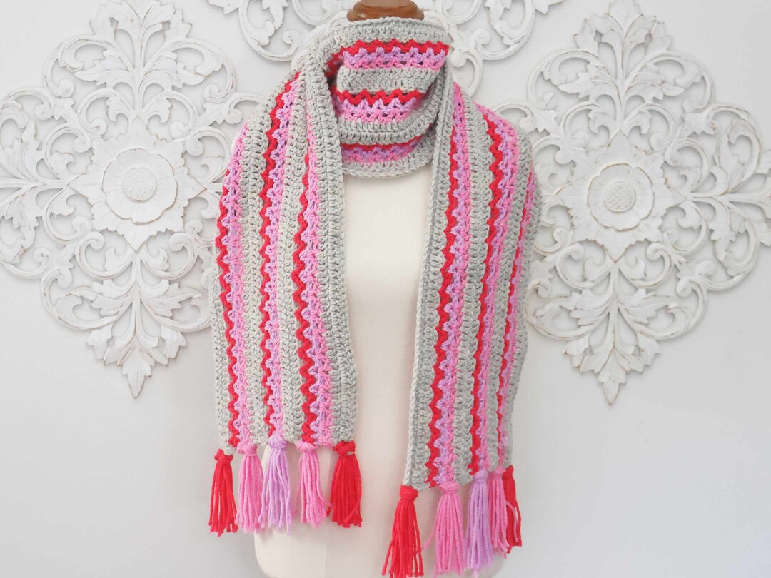 V-stitch Crochet Scarf Pattern, Easy Scarf Crochet Pattern, Striped ...
