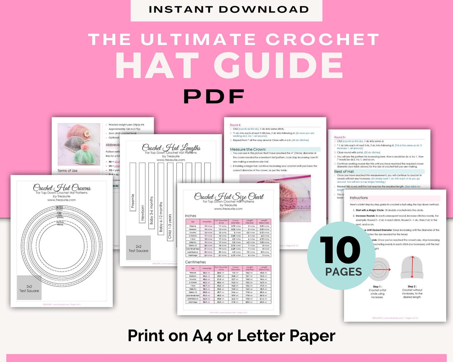 Crochet Hat Reference Sheets, Crochet Beanie Cheat Sheets, Crochet ...