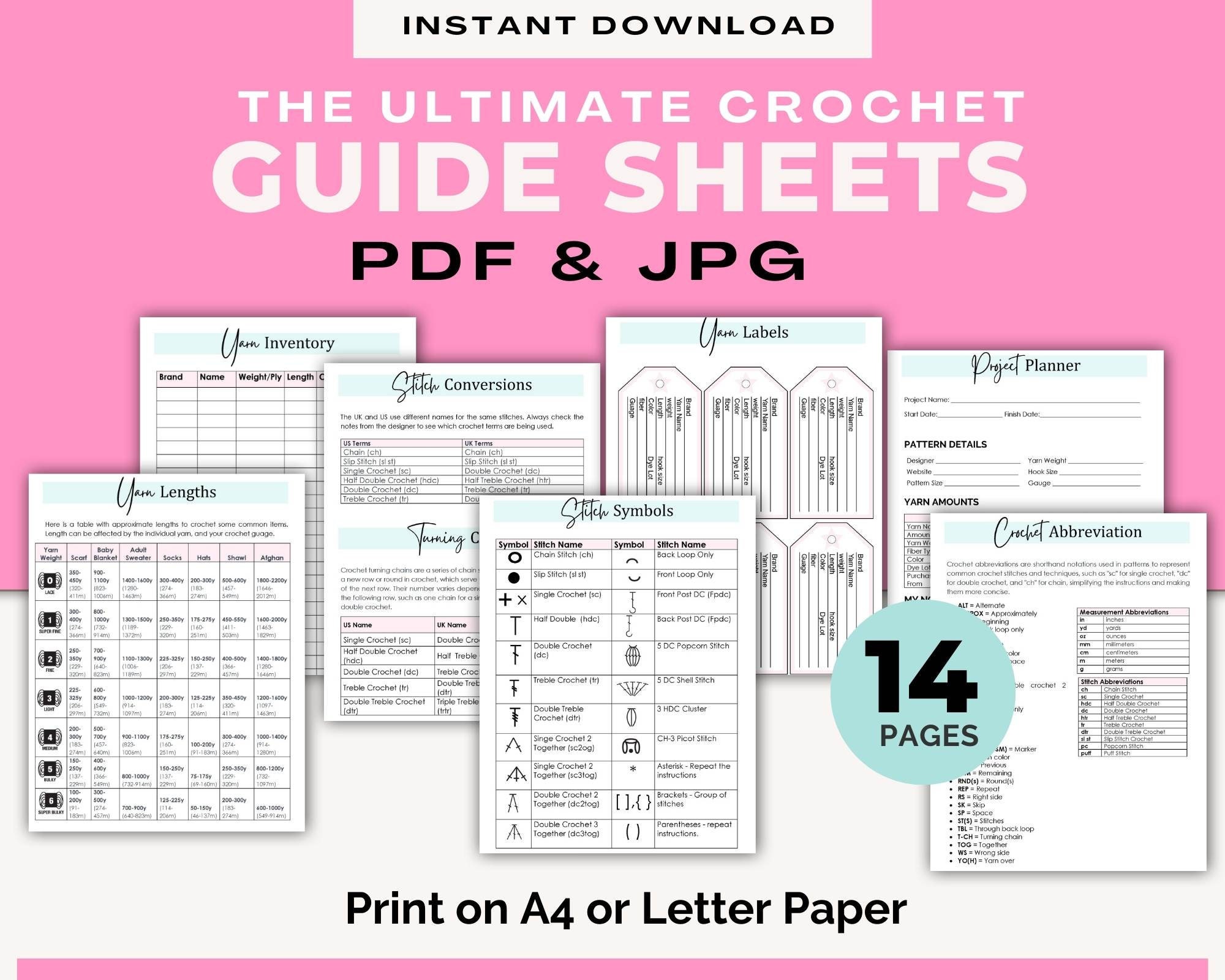 Crochet Reference Sheets, Crochet Cheat Sheets, Crochet Guide, Tags ...