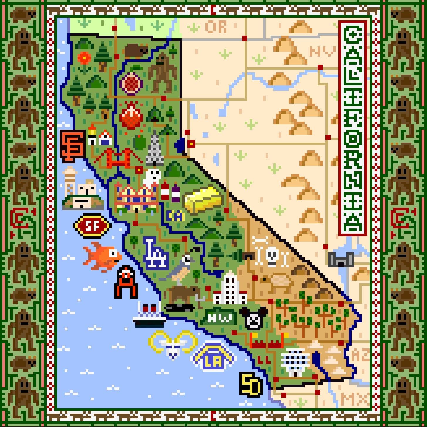 California Pixel Map - Etsy