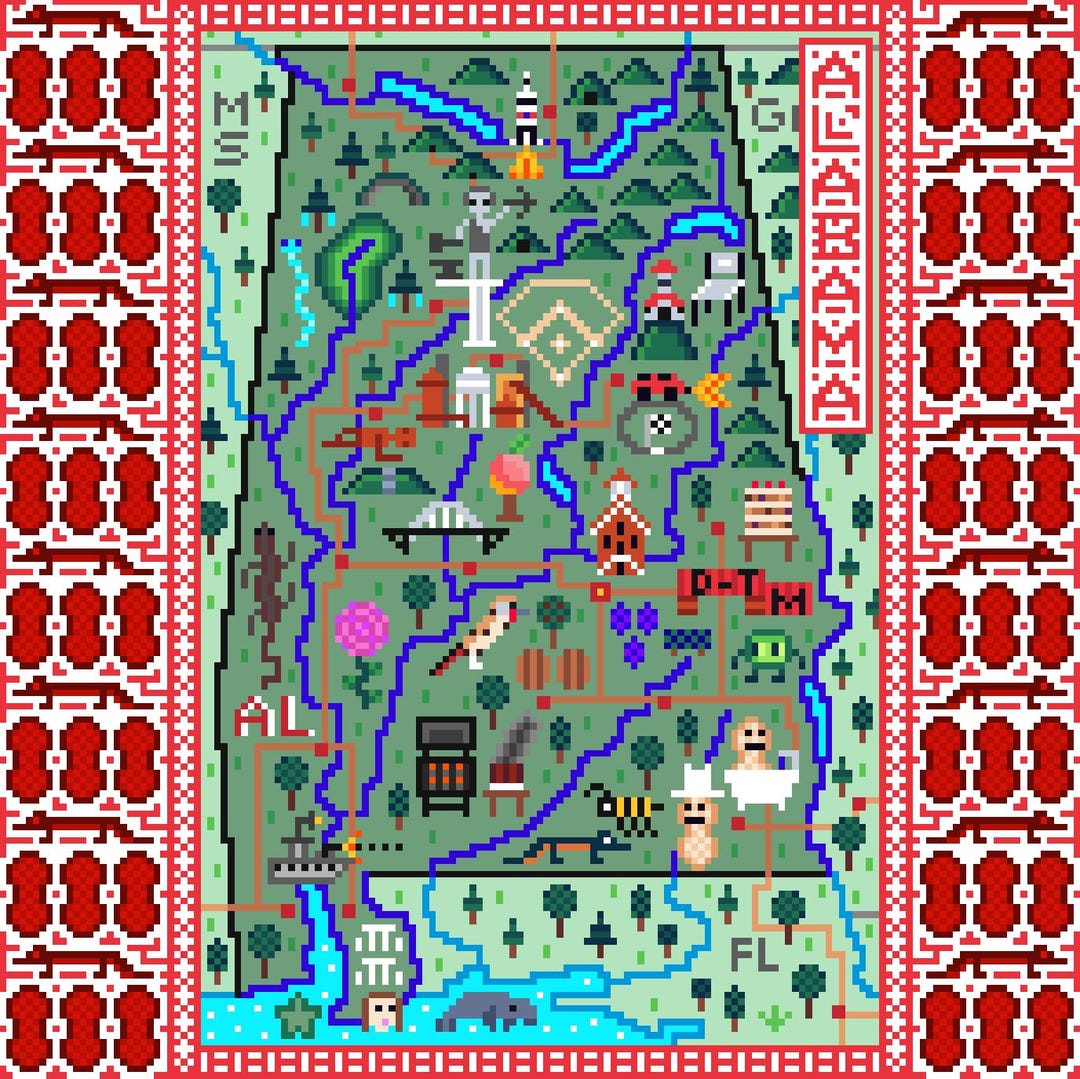 Alabama Pixel Art Map Print - Etsy