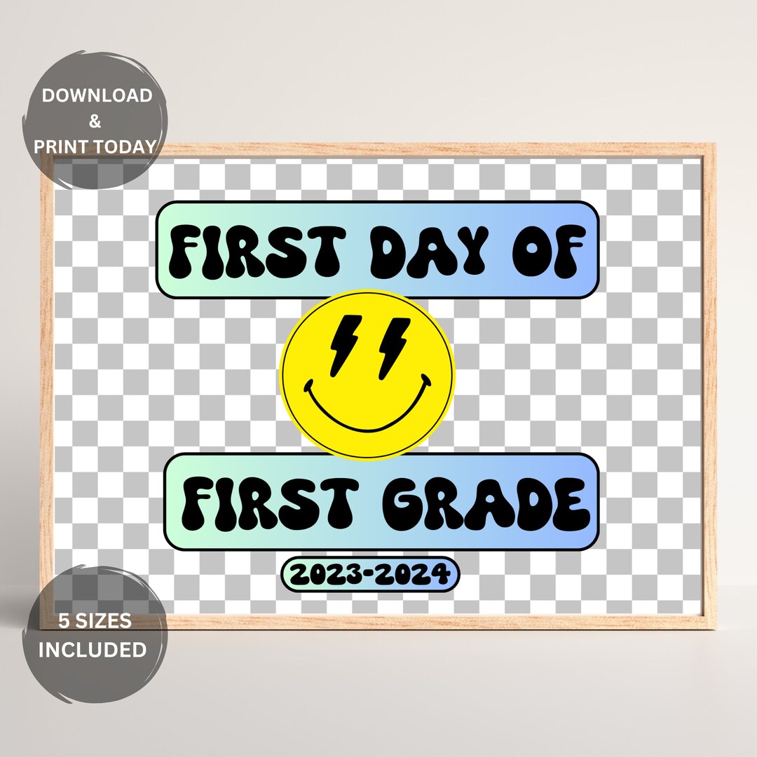 First Day of First Grade Sign Retro, First Day 1st Grade Groovy, First ...