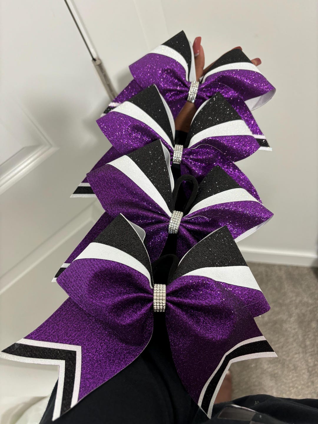 3 Color Glitter Bow Sunburst Style With Rhinestone Center - Etsy