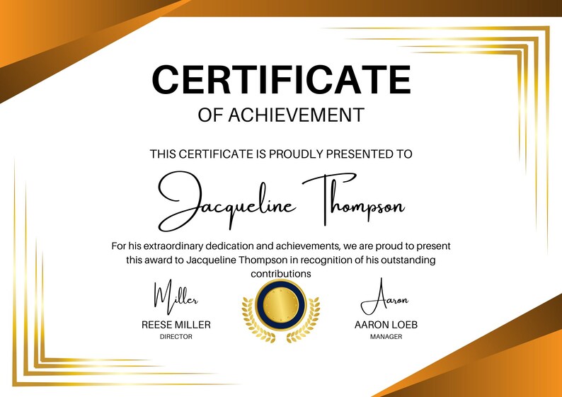 Certificate of Achievement, Editable Certificate, Award Certificate ...