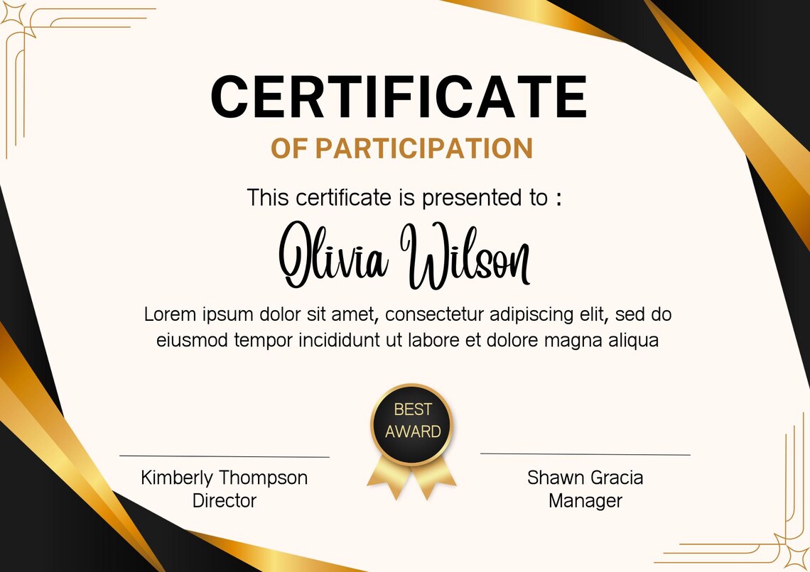Certificate of Participation, Editable Certificate, Instant Download ...