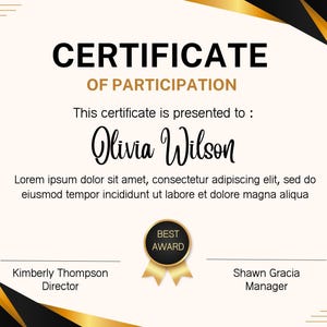 Certificate of Participation, Editable Certificate, Instant Download ...