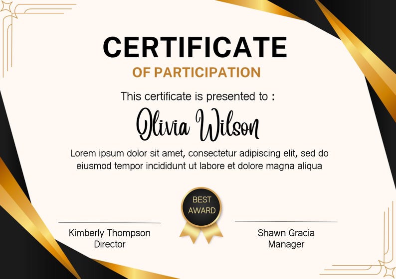 Certificate of Participation, Editable Certificate, Instant Download ...