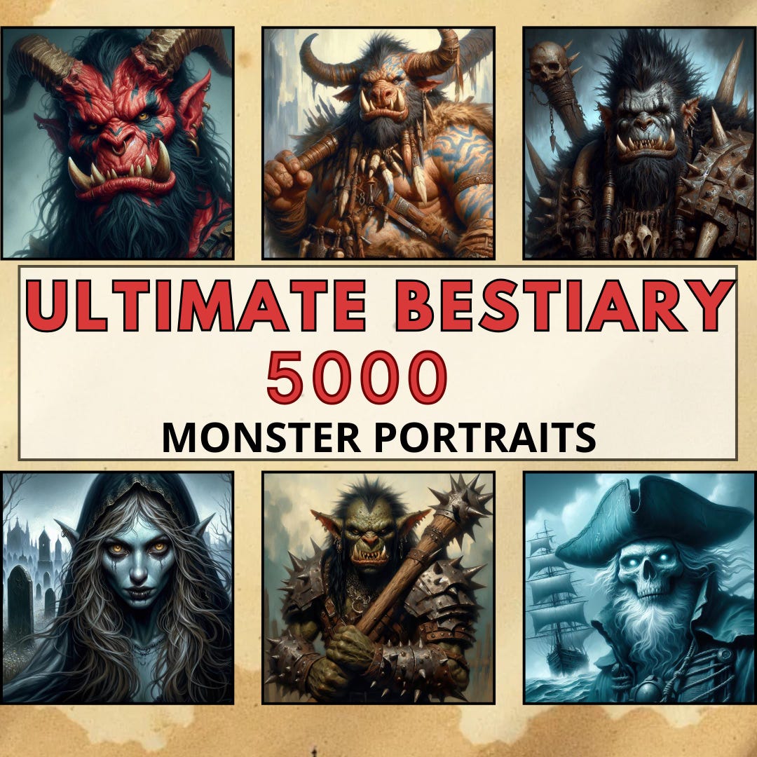 5000 RPG Monster Portraits - Ultimate Fantasy Bestiary Bundle, Fantasy ...