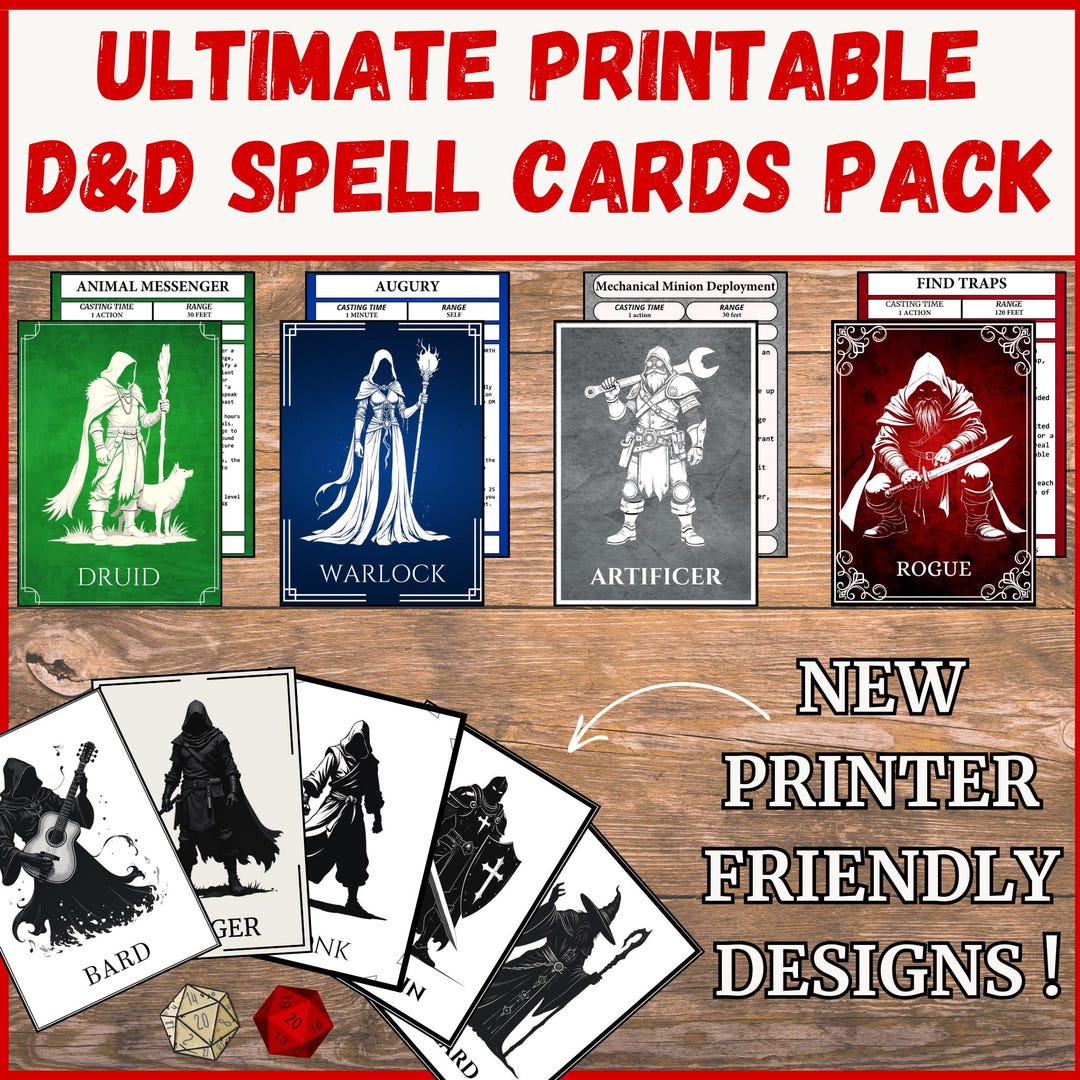 1,000 Printable Dnd Spell Cards Spell Deck Custom & Official Spells for ...