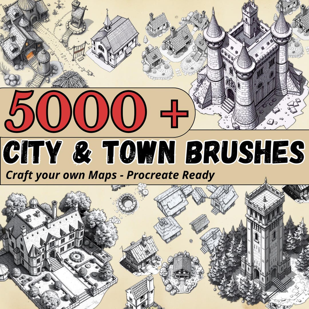 5000 Procreate Brushes for Fantasy Map Making – City & Town Stamps ...