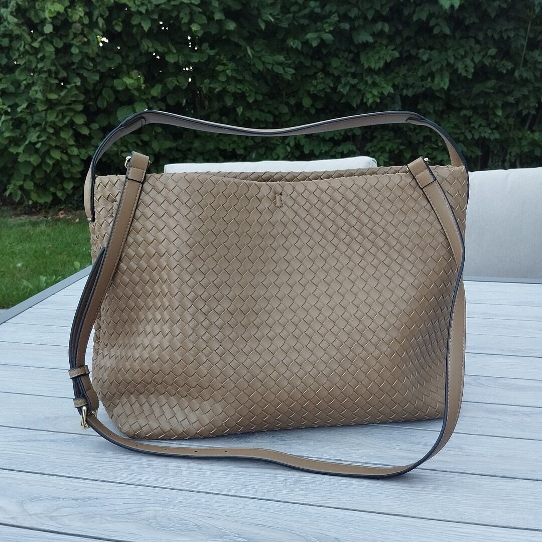 Available PIA Pu/vegan Leather Kahki Handwoven Braided Tote Hand ...