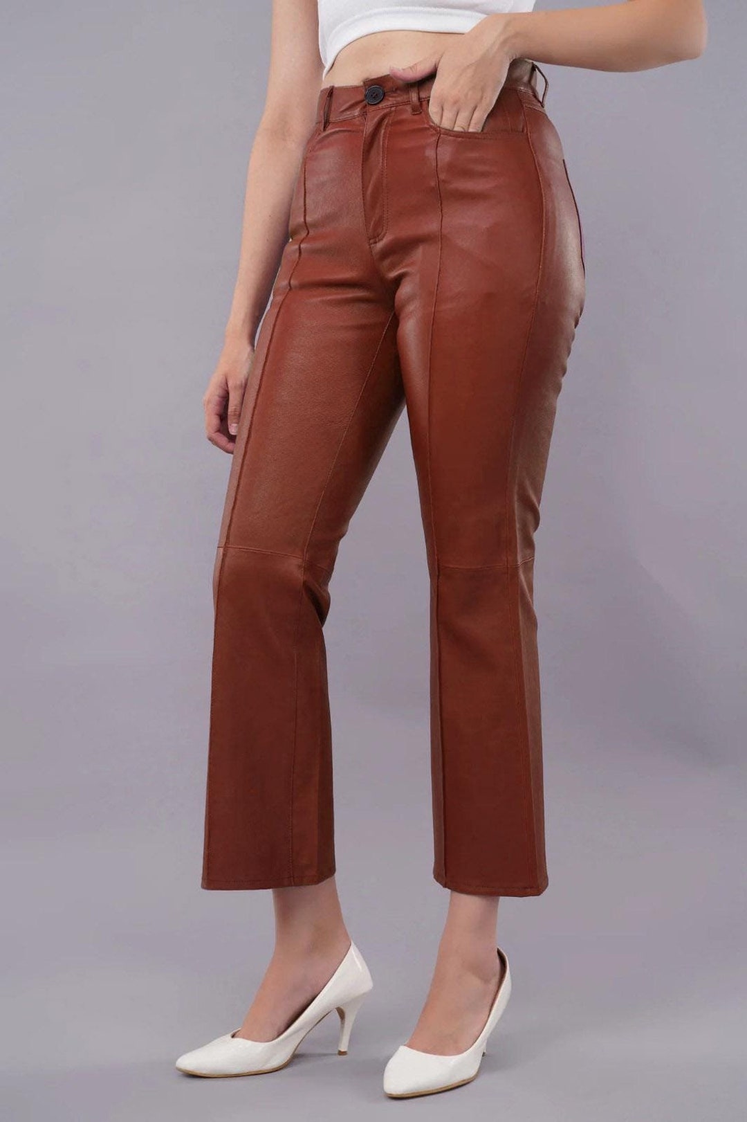 Brown Leather Pant Woman's Brown Leather Pants Leather Le Crop Mini in ...