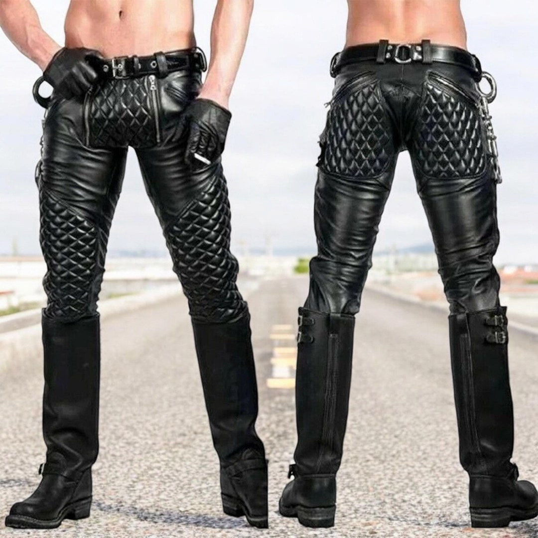 Men's Black Genuine Leather Pants Real Leather Lace up Pants Handmade Sheep Leather Pants Men's ...