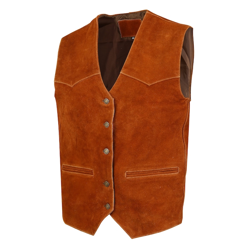 Cowboy Leather Vest for Men Brown Suede Leather Club Vest Leather Biker ...