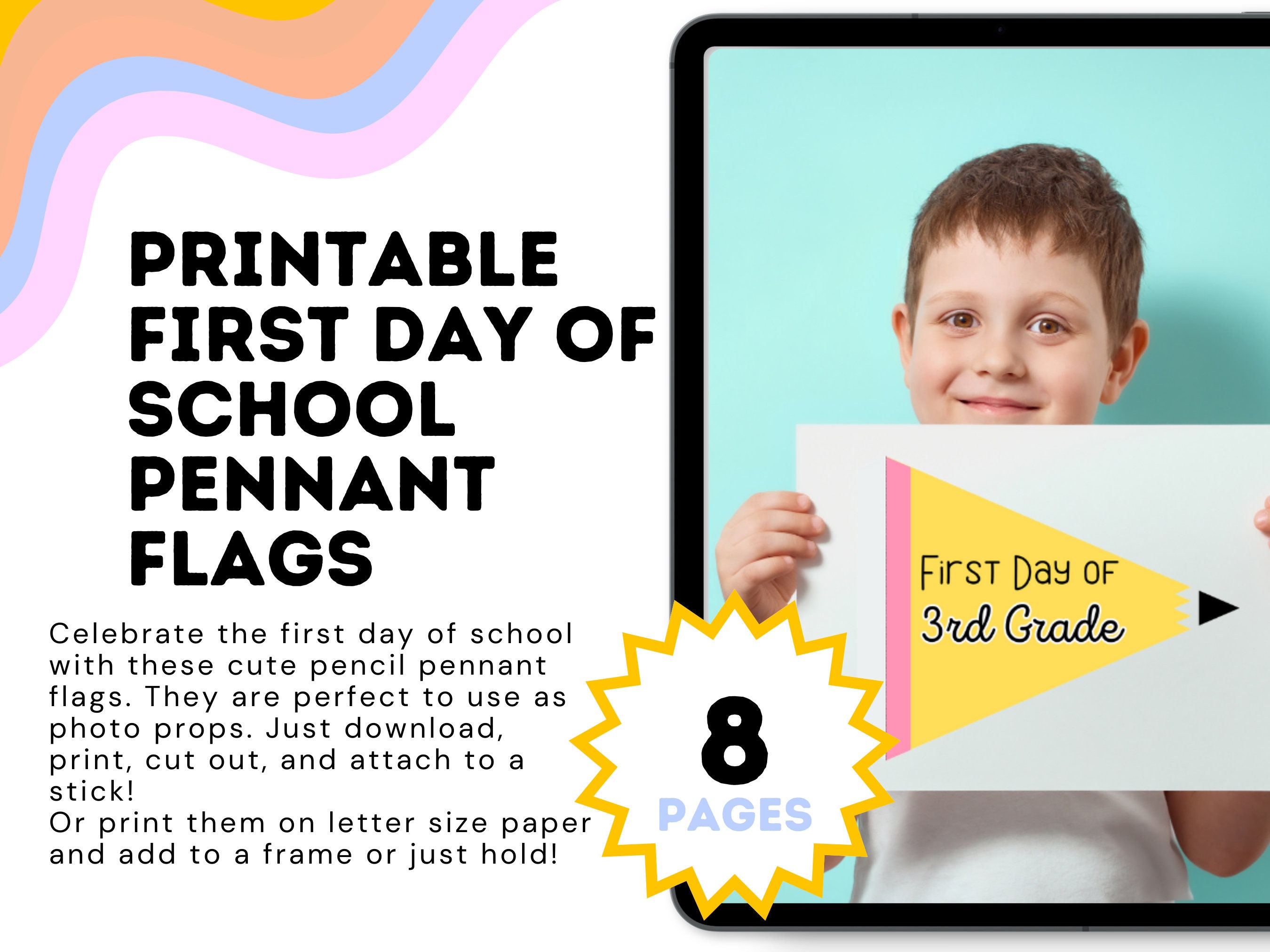 Printable First Day of School Pennant Flags School Paper - Etsy