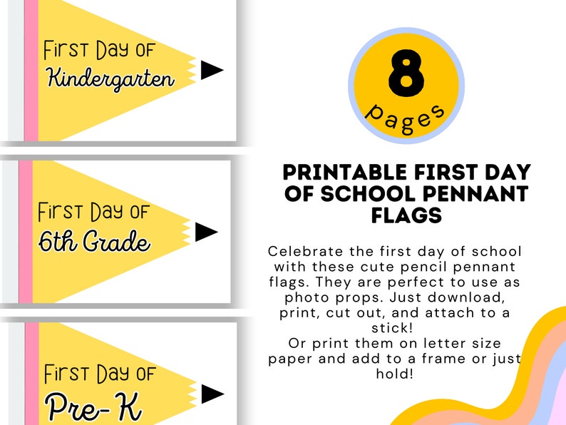Printable First Day of School Pennant Flags, School Paper Flags, Back ...