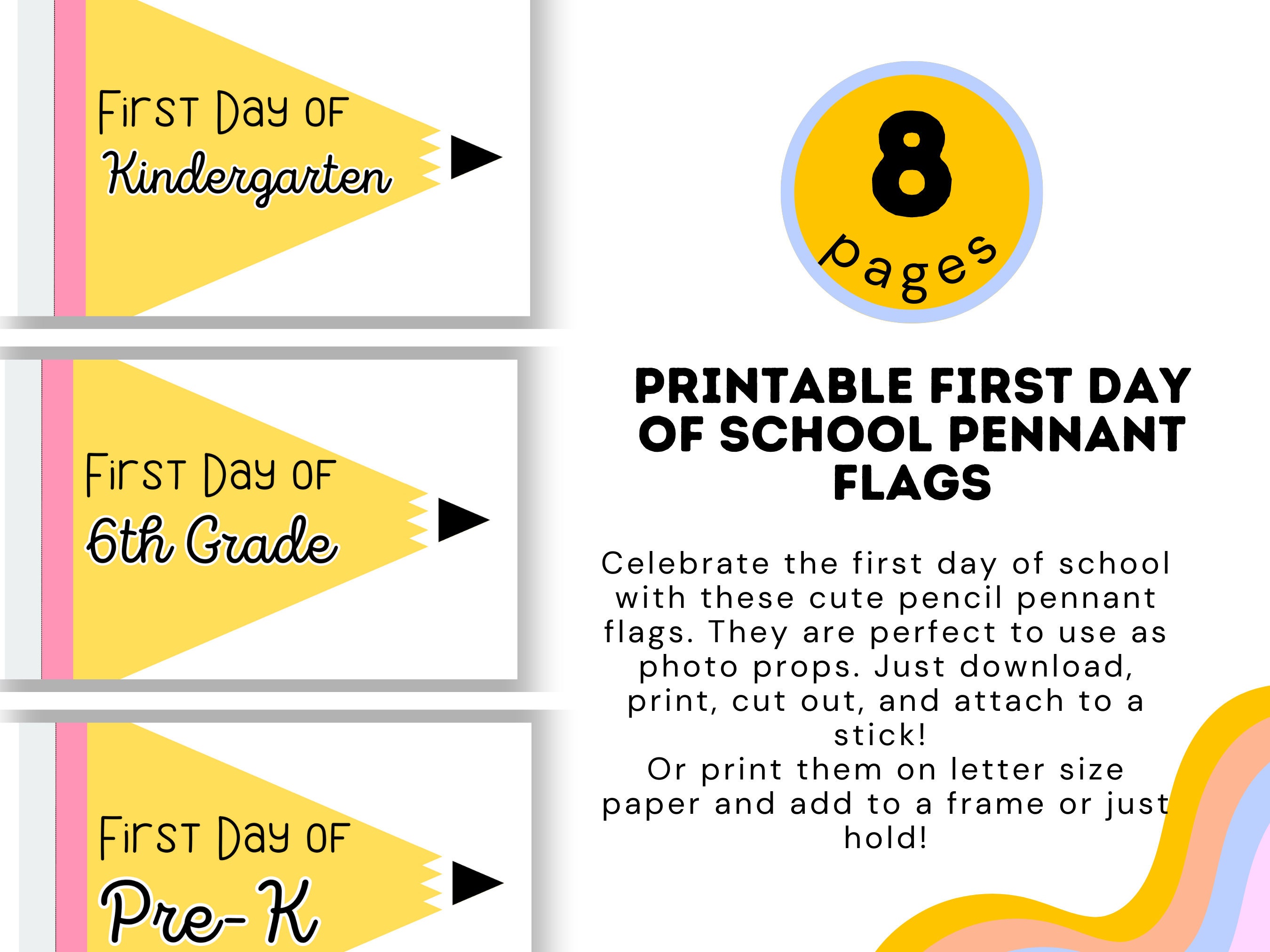 Printable First Day of School Pennant Flags, School Paper Flags, Back ...