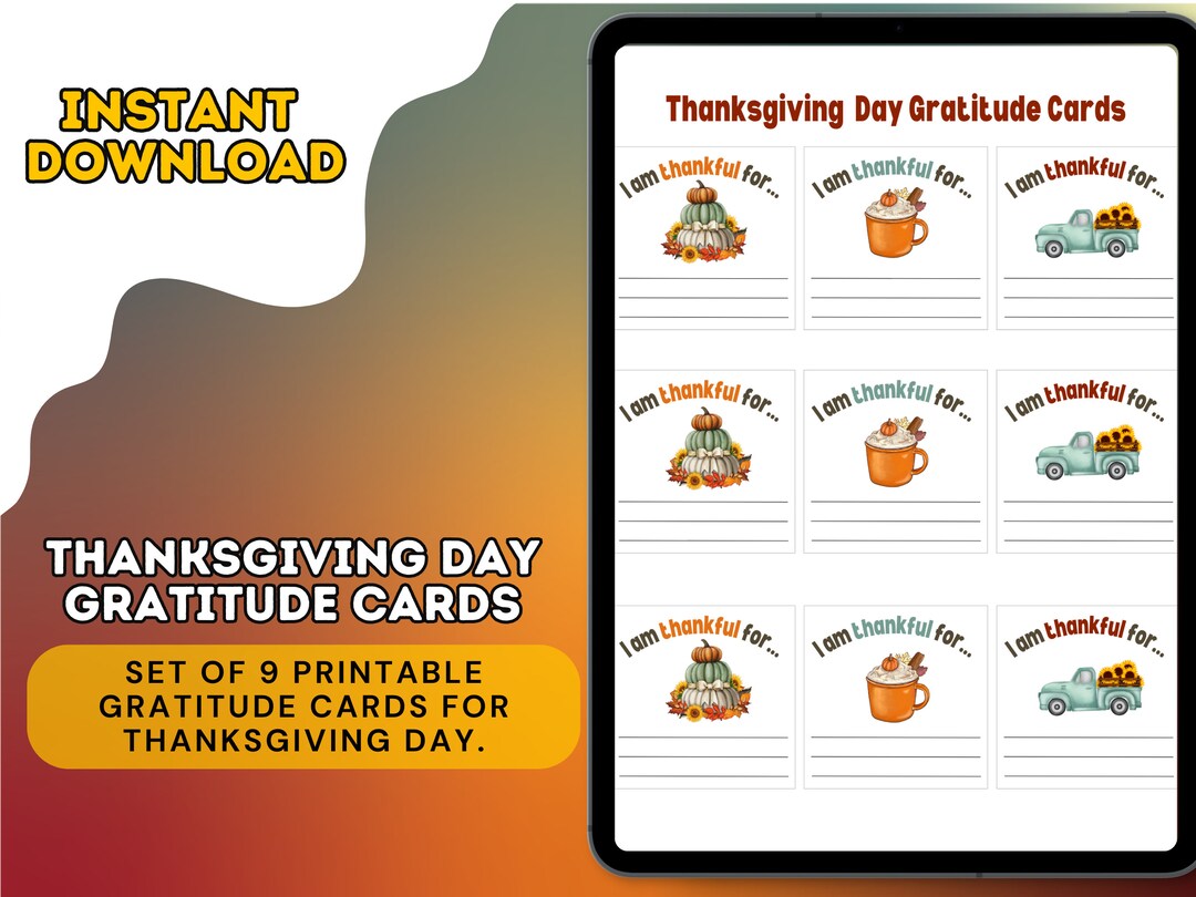 Thanksgiving I Am Thankful Cards, Gratitude Cards, I Am Grateful Cards ...