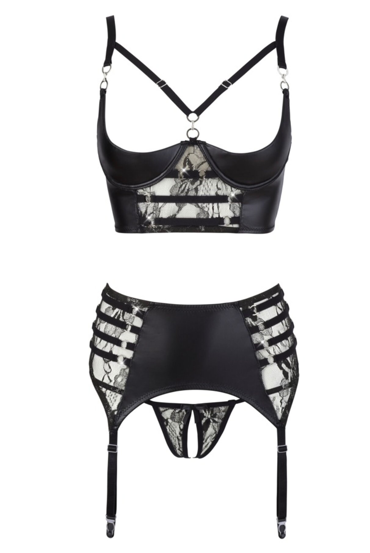 Open Cup Bustier With Garter Belt And Crotchless Thong Etsy