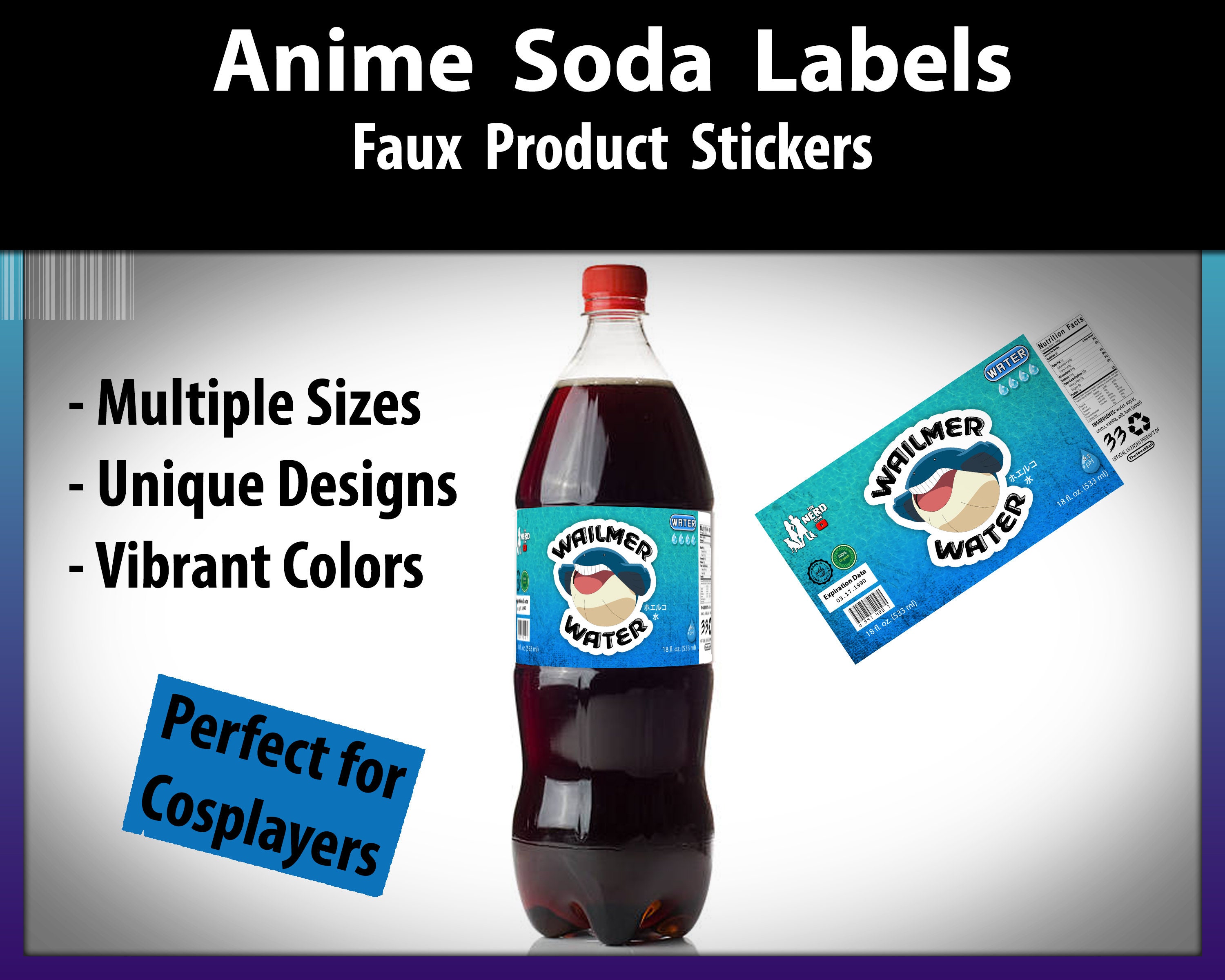 Anime Soda Labels Faux Product Stickers Custom TV Movie Inspired Drink ...