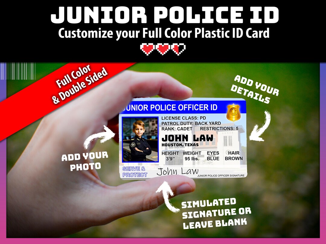 Junior Police Identification Card - Personalize Your Own Full Color ID ...